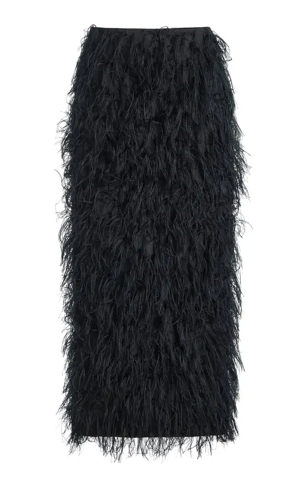 Simkhai Feather-embellished Midi Skirt - Black
