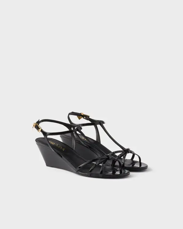 Prada Patent Leather Wedge Sandals