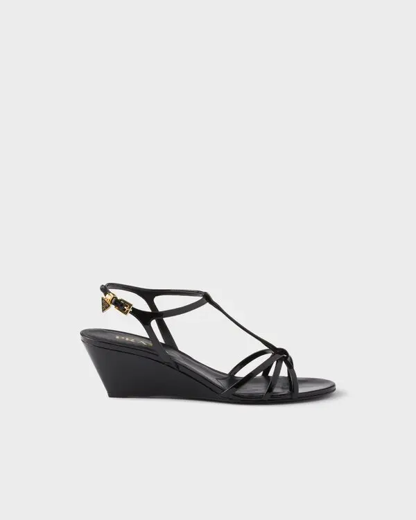 Prada Patent Leather Wedge Sandals