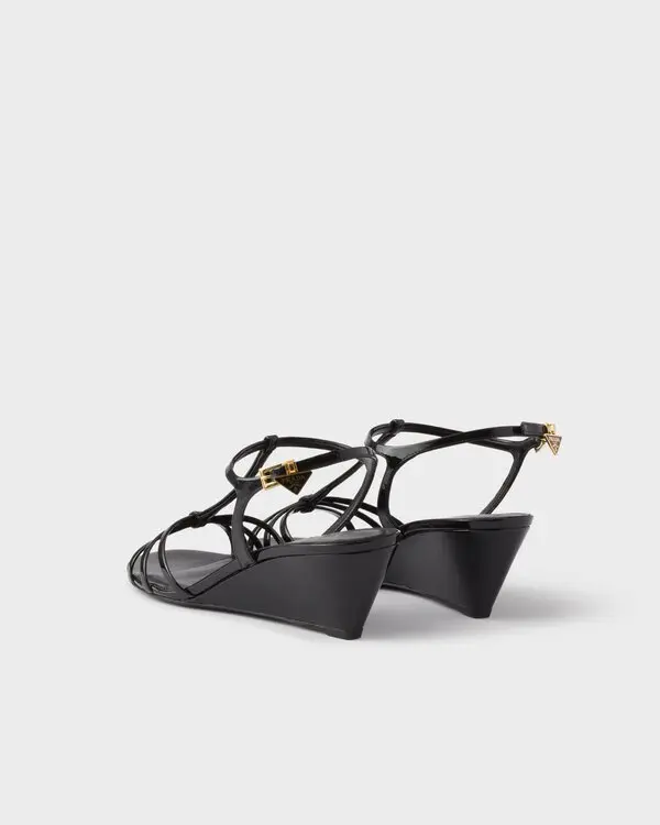 Prada Patent Leather Wedge Sandals