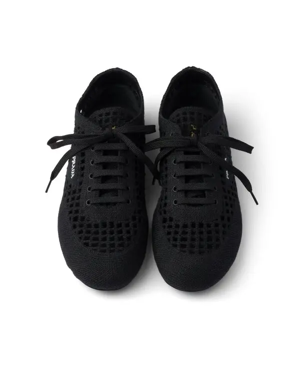 Prada Collapse Crochet Laced Sneakers - Black