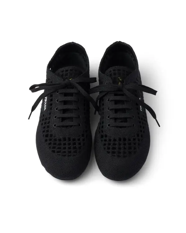 Prada Collapse Crochet Laced Sneakers - Black