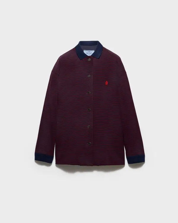 Prada Piqué Blouson Jacket - Garnet/blue/ink Blue