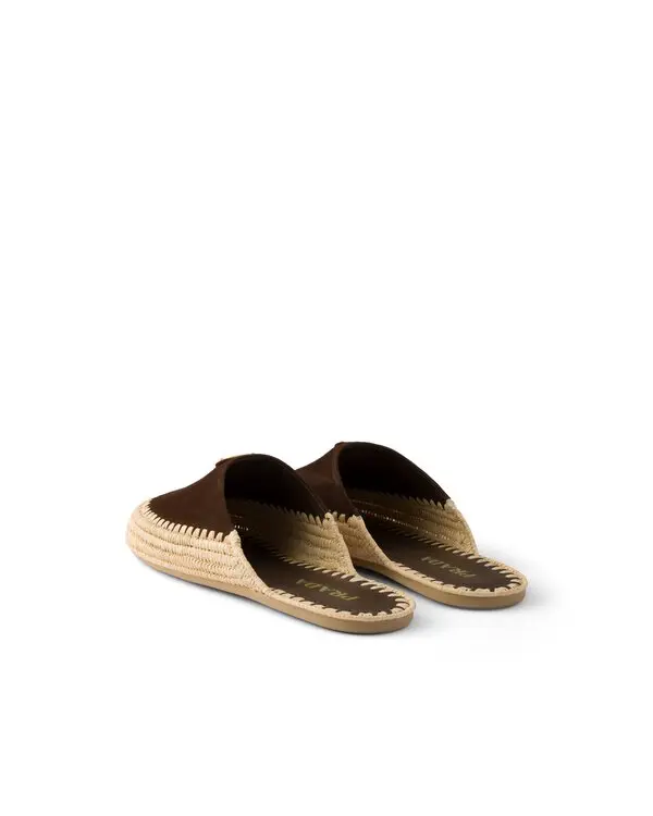 Prada Suede Mules With Woven Raffia