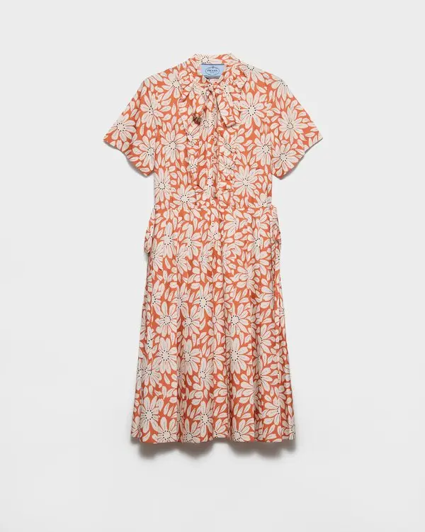 Prada Printed Pleated Pongé Shirtdress