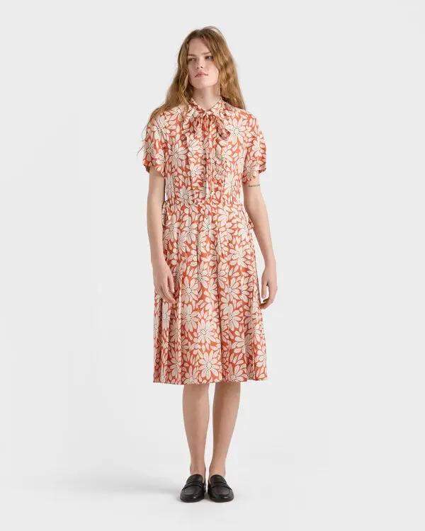 Prada Printed Pleated Pongé Shirtdress