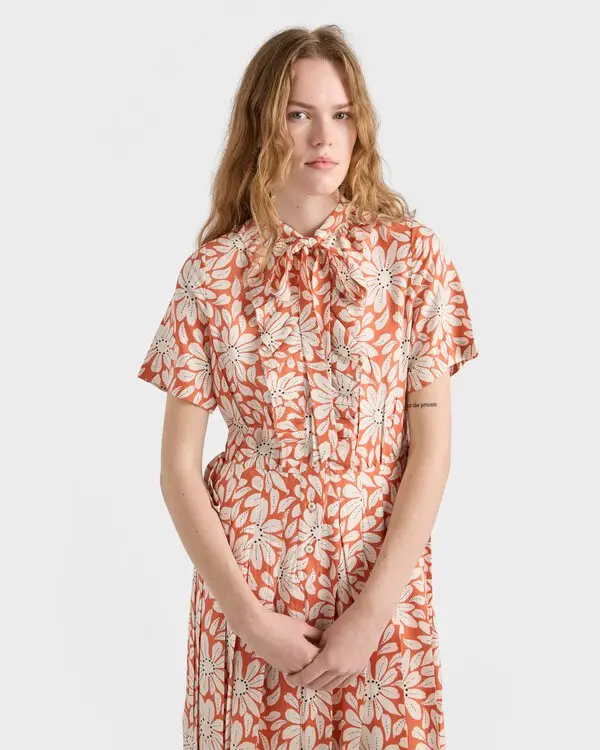 Prada Printed Pleated Pongé Shirtdress