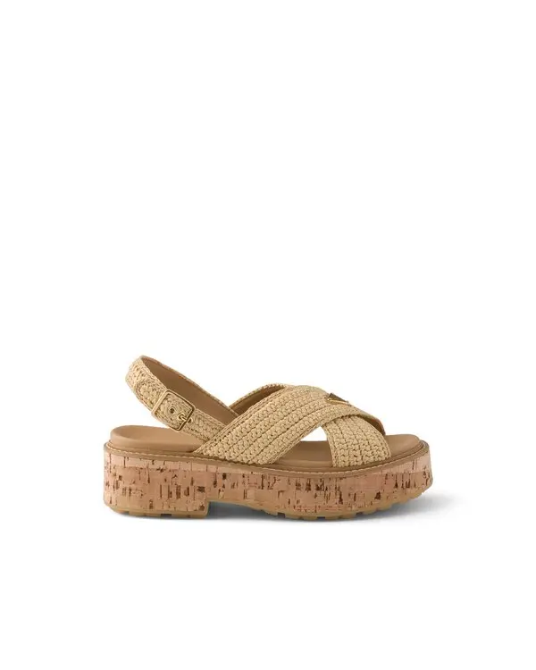 Prada Crochet Platform Sandals - Neutral