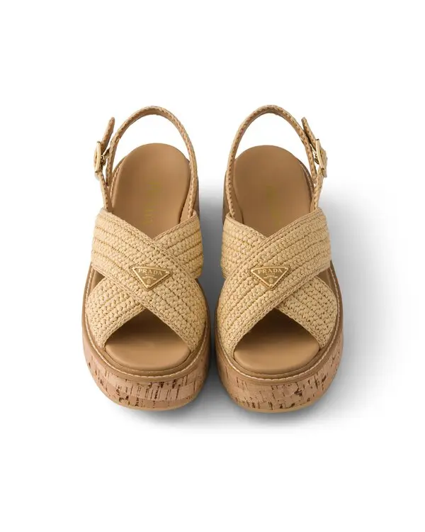 Prada Crochet Platform Sandals - Neutral