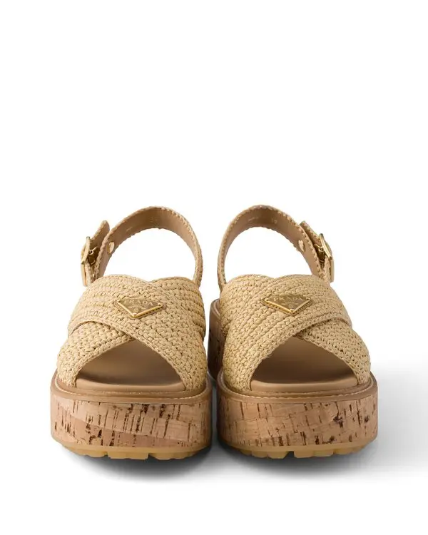 Prada Crochet Platform Sandals - Neutral
