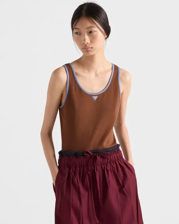 Prada Ribbed Knit Tank Top - Tobacco/steel Blue