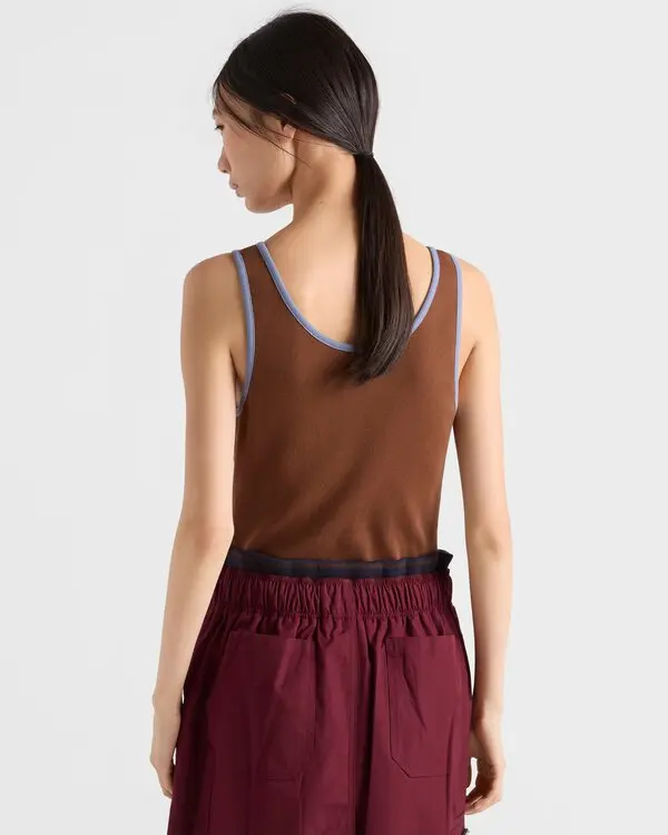Prada Ribbed Knit Tank Top - Tobacco/steel Blue