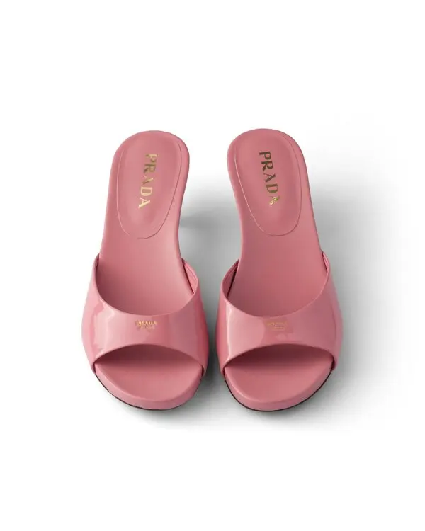 Prada Patent Leather Kitten Heel Sandals - Pink
