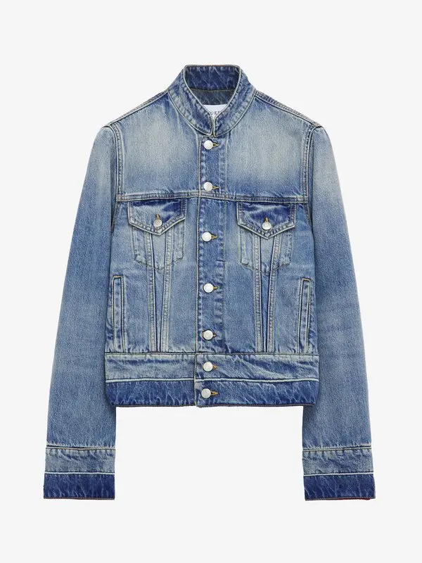 Alexander McQueen Stand Collar Denim Jacket - Washed Blue