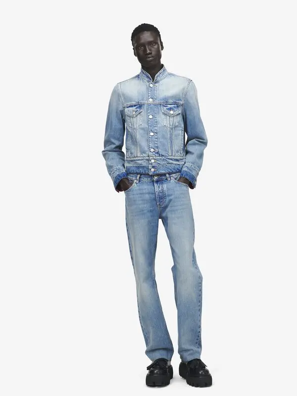 Alexander McQueen Stand Collar Denim Jacket - Washed Blue