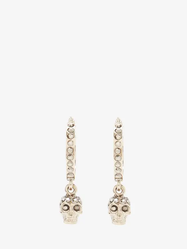 Alexander McQueen Skull Mini Crystal Hoop Earrings - Light Gold