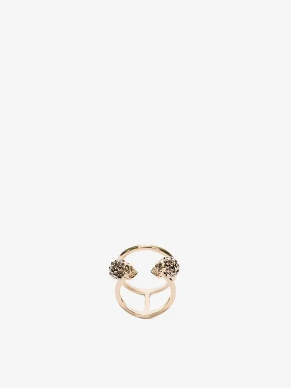 Alexander McQueen Twin Skull Ring - Light Gold-finish