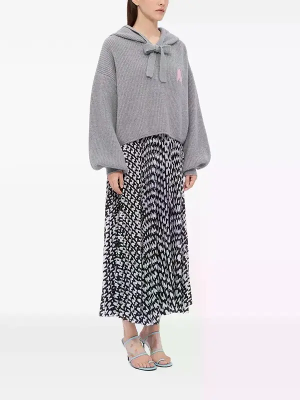MSGM Printed Pleated Midi Skirt - Black