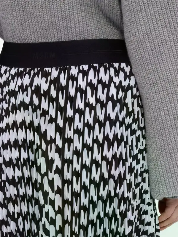 MSGM Printed Pleated Midi Skirt - Black