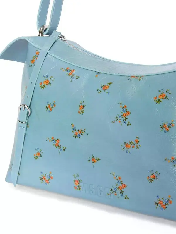 MSGM Floral-print Shoulder Bag - Blue