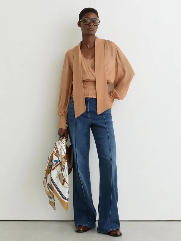 REISS Phoebe Tie-neck Shirred Blouse