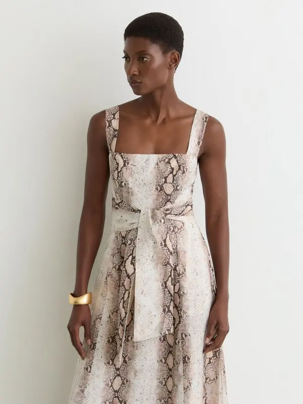 REISS Amy Linen-blend Snake-print Midi Dress