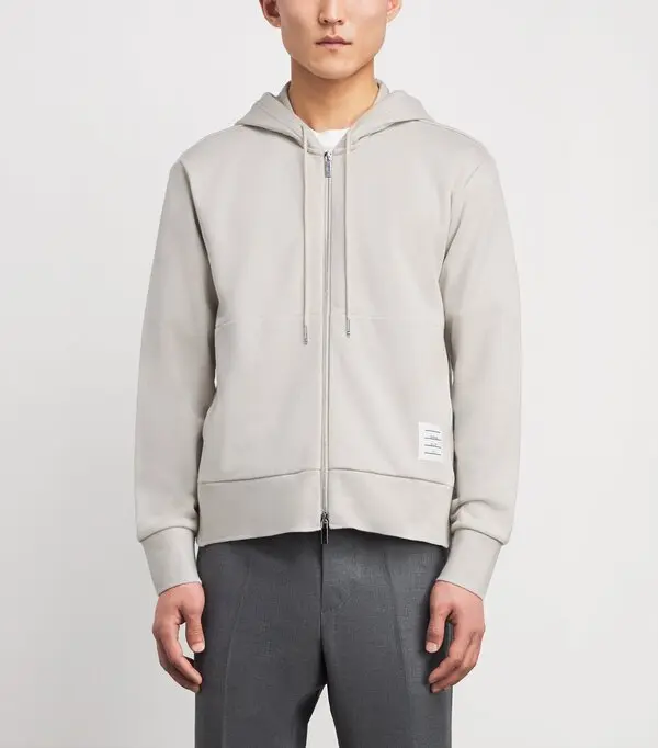 Thom Browne Cotton 4-bar Zip-up Hoodie - Beige