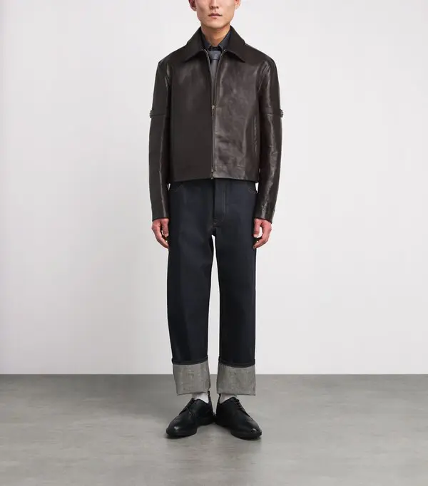Thom Browne Leather Zip-up Blouson Jacket
