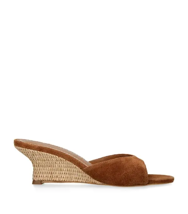 Staud Suede Raffia Brigitte Wedge Sandals