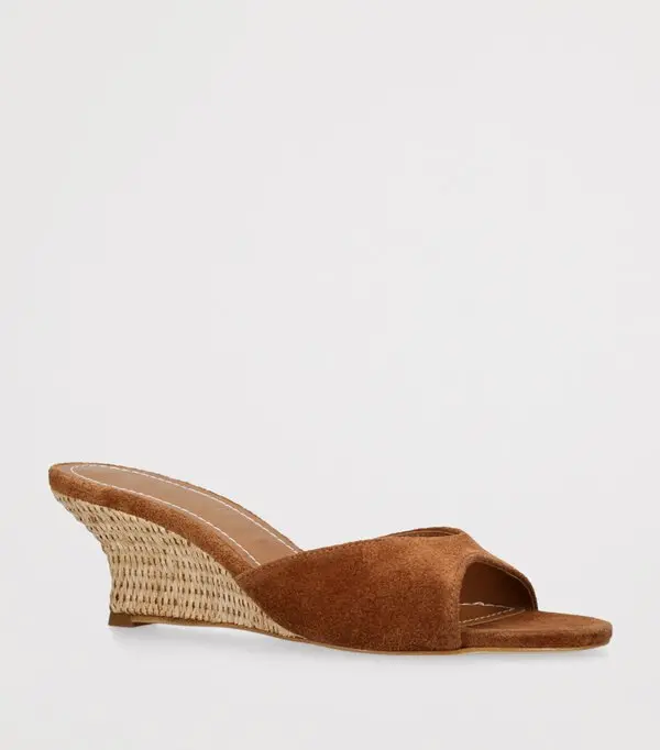Staud Suede Raffia Brigitte Wedge Sandals