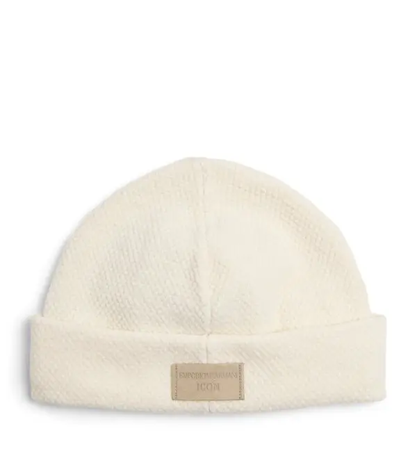 Emporio Armani Cotton-blend Icon Beanie - White
