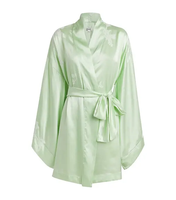 TORLOWEI Silk Lace Short Robe - Green
