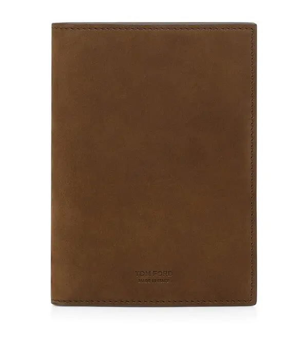 TOM FORD Suede T-line Passport Holder - Brown