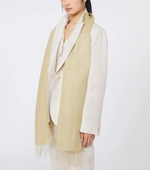 Max Mara Linen Fringe-trim Scarf - Beige