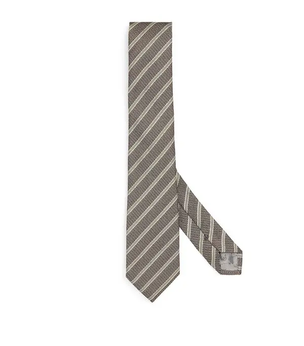 Emporio Armani Silk Stripe Neck Tie - Brown