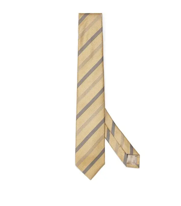 Emporio Armani Silk Stripe Standard Neck Tie - Brown