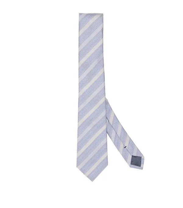 Emporio Armani Silk Jacquard Chevron Neck Tie - Grey