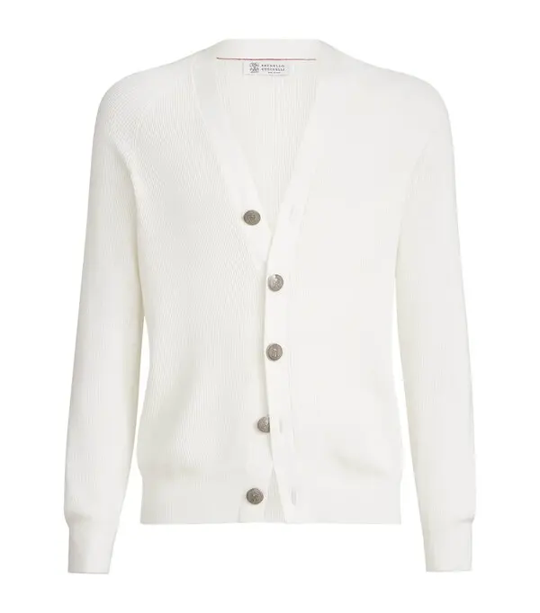 Brunello Cucinelli Ribbed Cotton Cardigan - White
