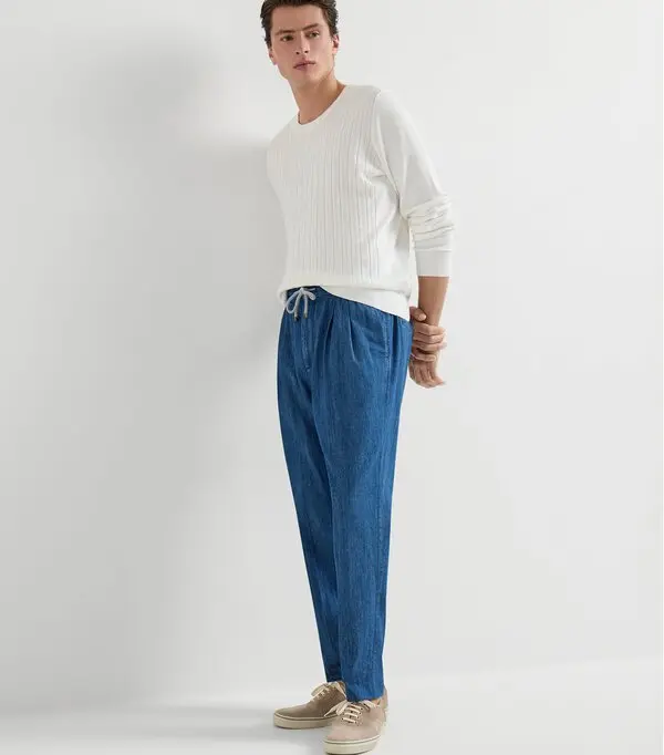 Brunello Cucinelli Denim Drawstring Trousers