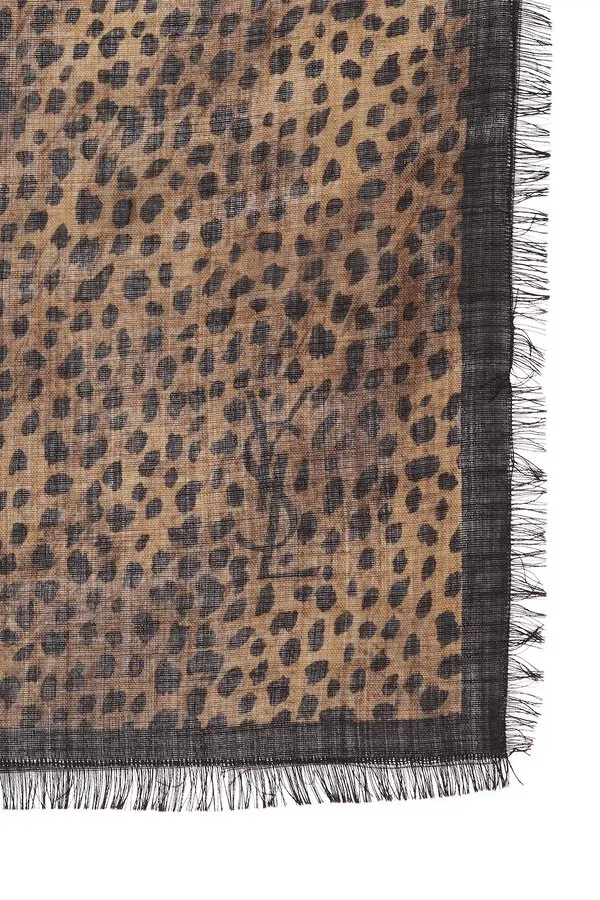 Saint Laurent Leopard Grand Carre Scarf In Brown