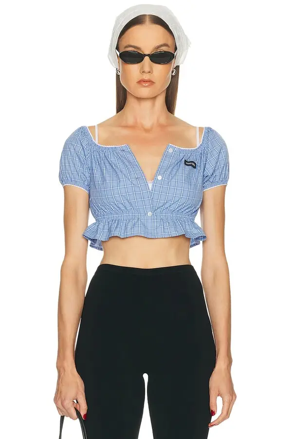 Miu Miu Cropped Checkered Blouse