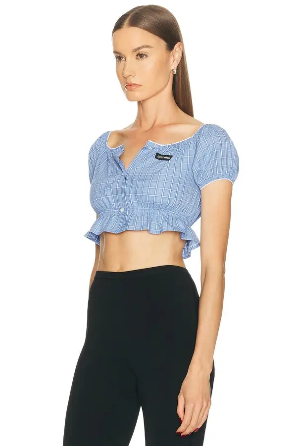 Miu Miu Cropped Checkered Blouse