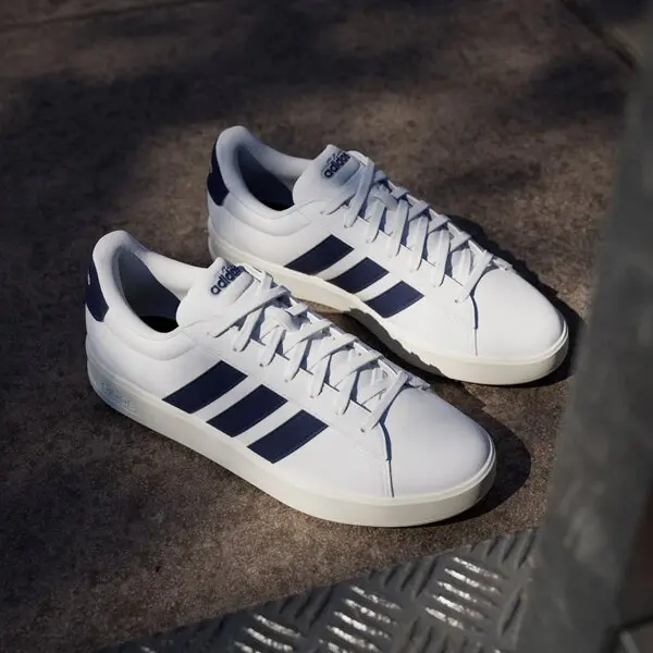 Adidas Grand Court 3.0 Lace Up Sneakers - Cloud White / Dark Blue / Core White