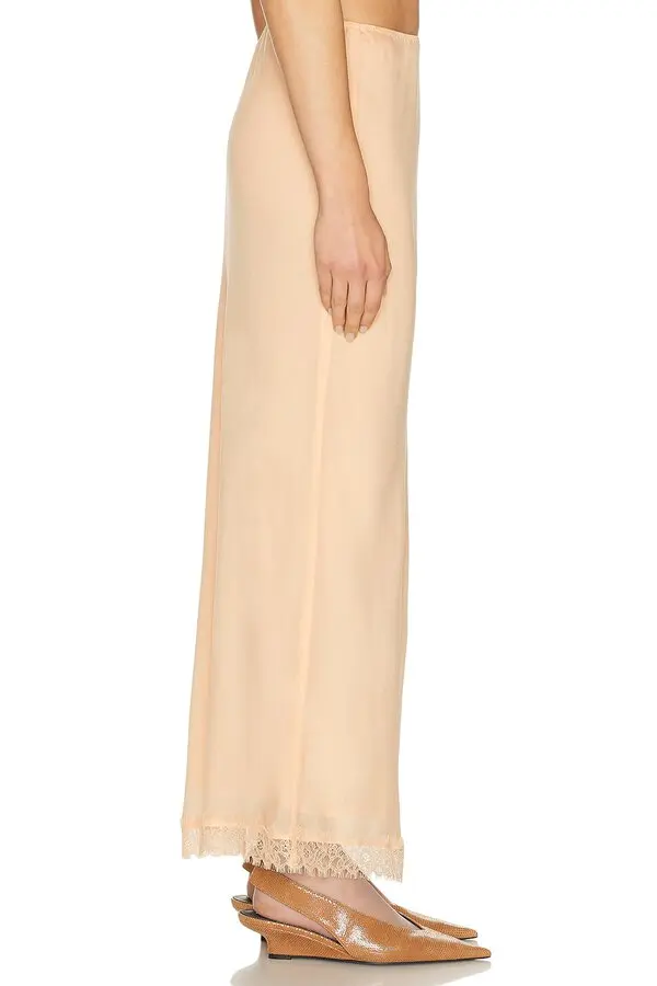HELSA Viscose Satin Slip Skirt With Lace - Fawn