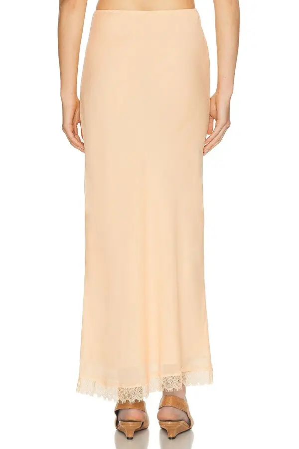HELSA Viscose Satin Slip Skirt With Lace - Fawn