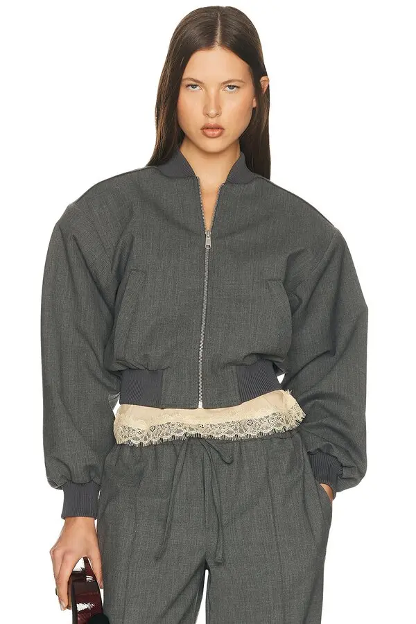 HELSA Wool Blend Bomber Jacket - Medium Heather Grey