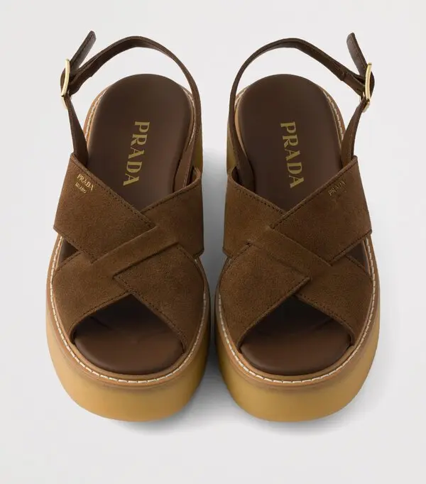 Prada Suede Platform Sandals - Brown