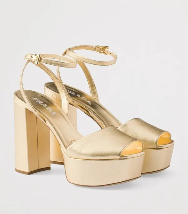 Prada Leather Platform Sandals - Metallic