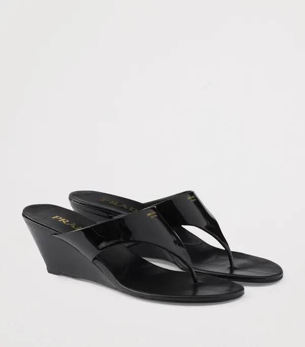 Prada Patent Leather Thong Wedge Sandals