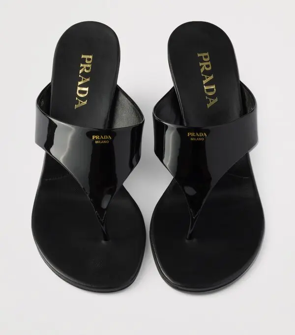 Prada Patent Leather Thong Wedge Sandals